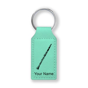 Faux Leather Rectangle Keychain, clarinet, Personalized Engraving ...