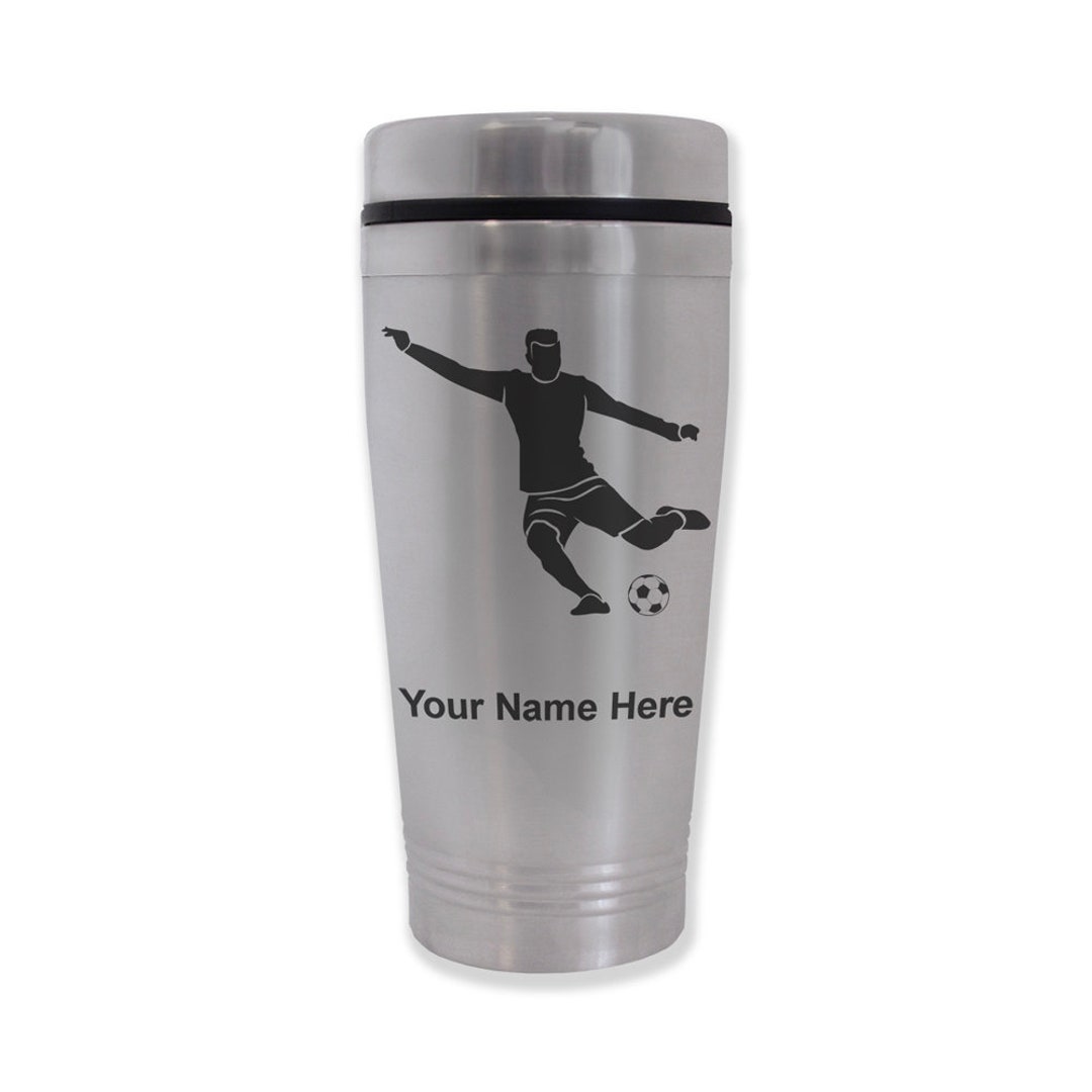 Commuter Travel Mug, soccer Player Man, Personalized Engraving Included ...