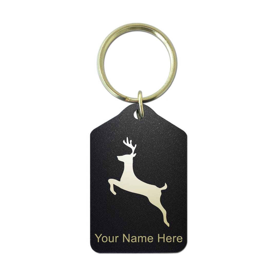 Black Metal Keychain, deer, Personalized Engraving Included - Etsy