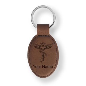 Faux Leather Oval Keychain, chiropractic Symbol, Personalized Engraving ...