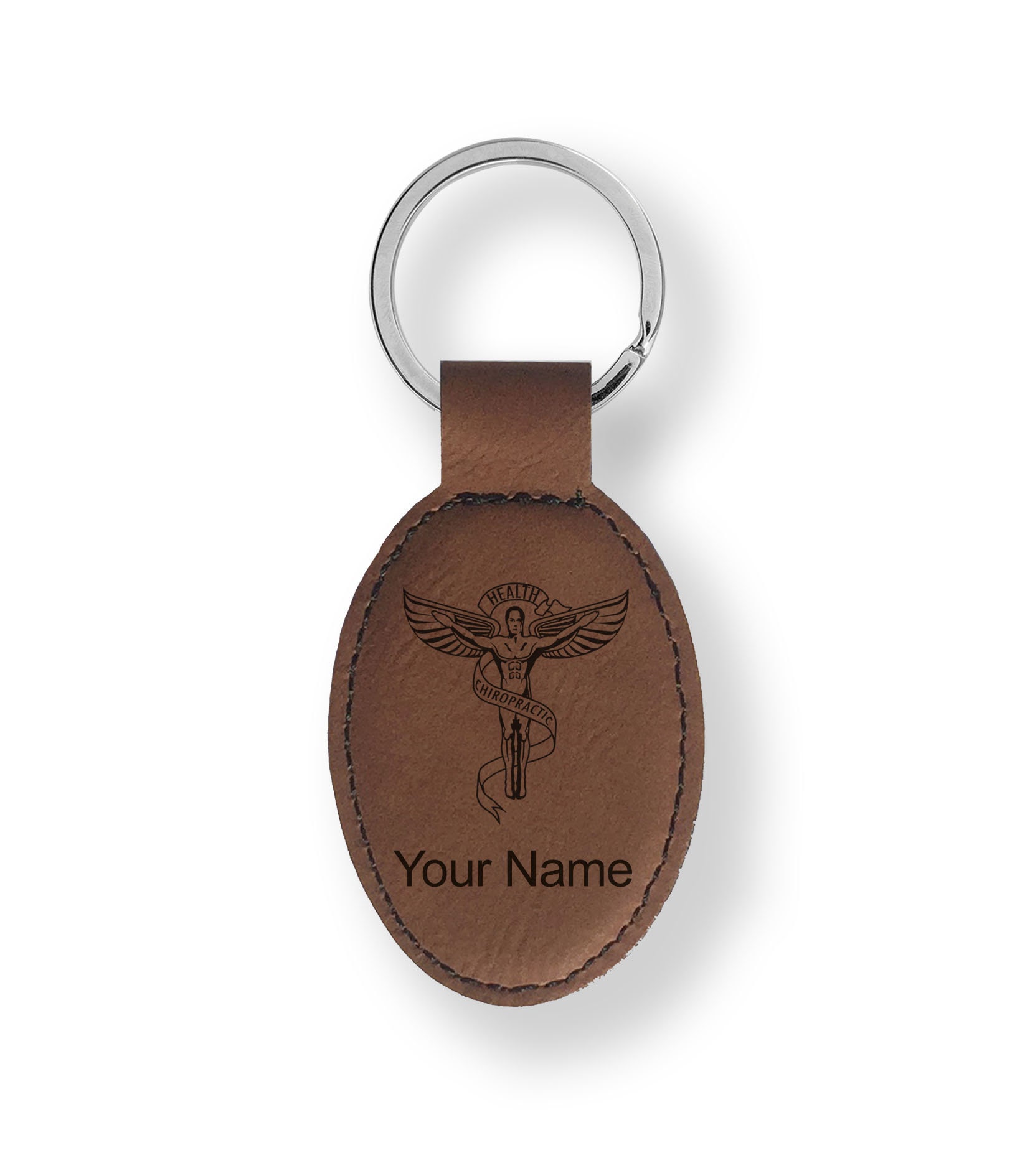 Faux Leather Oval Keychain, chiropractic Symbol, Personalized Engraving ...