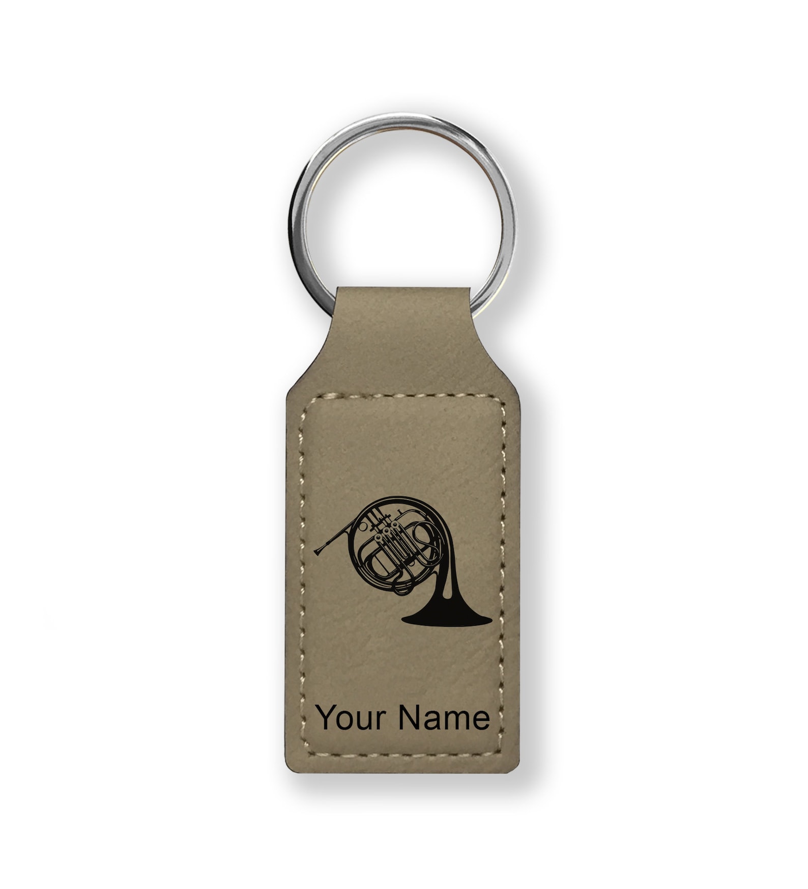Faux Leather Rectangle Keychain, french Horn, Personalized Engraving ...