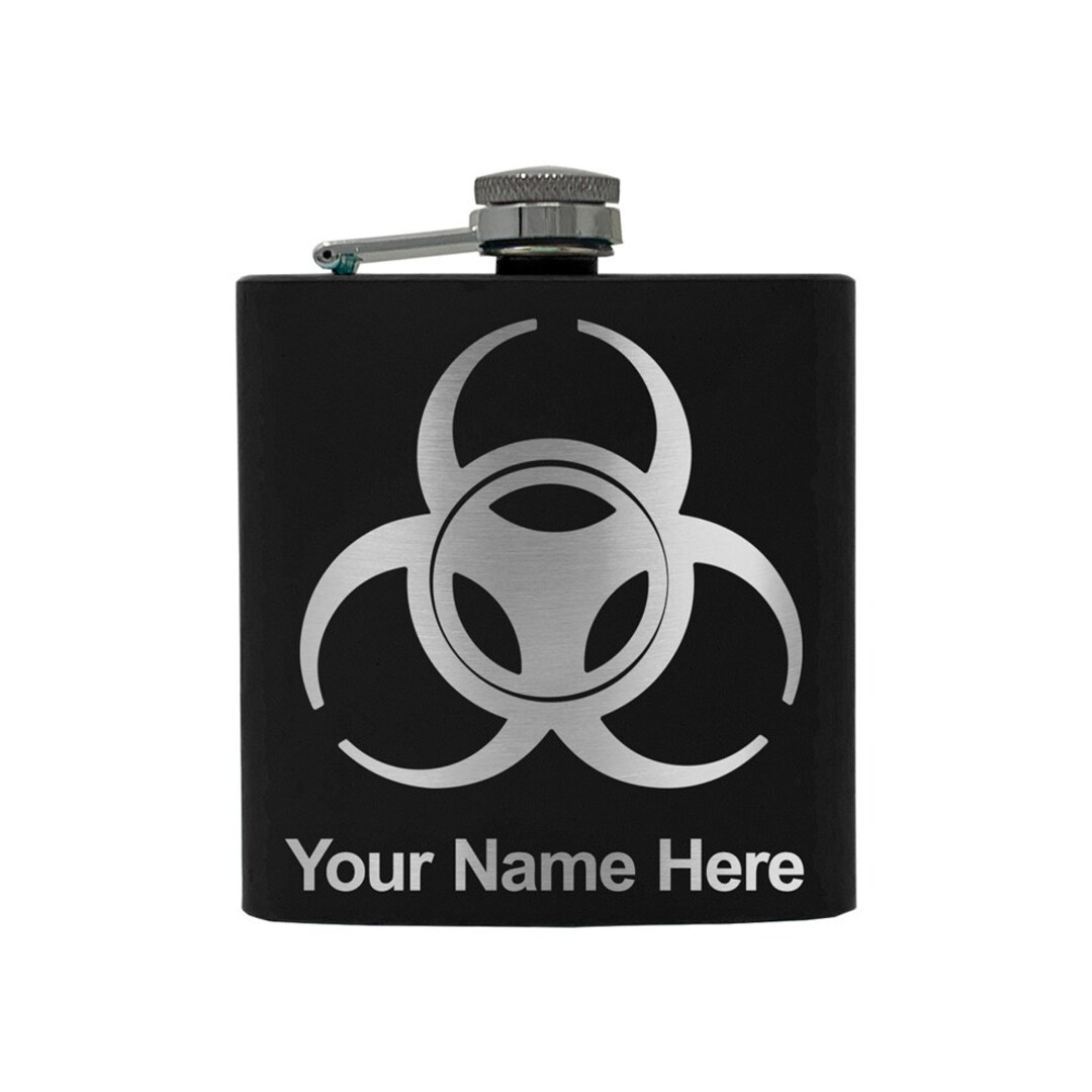 6oz Stainless Steel Flask, Biohazard Symbol, Personalized Engraving ...