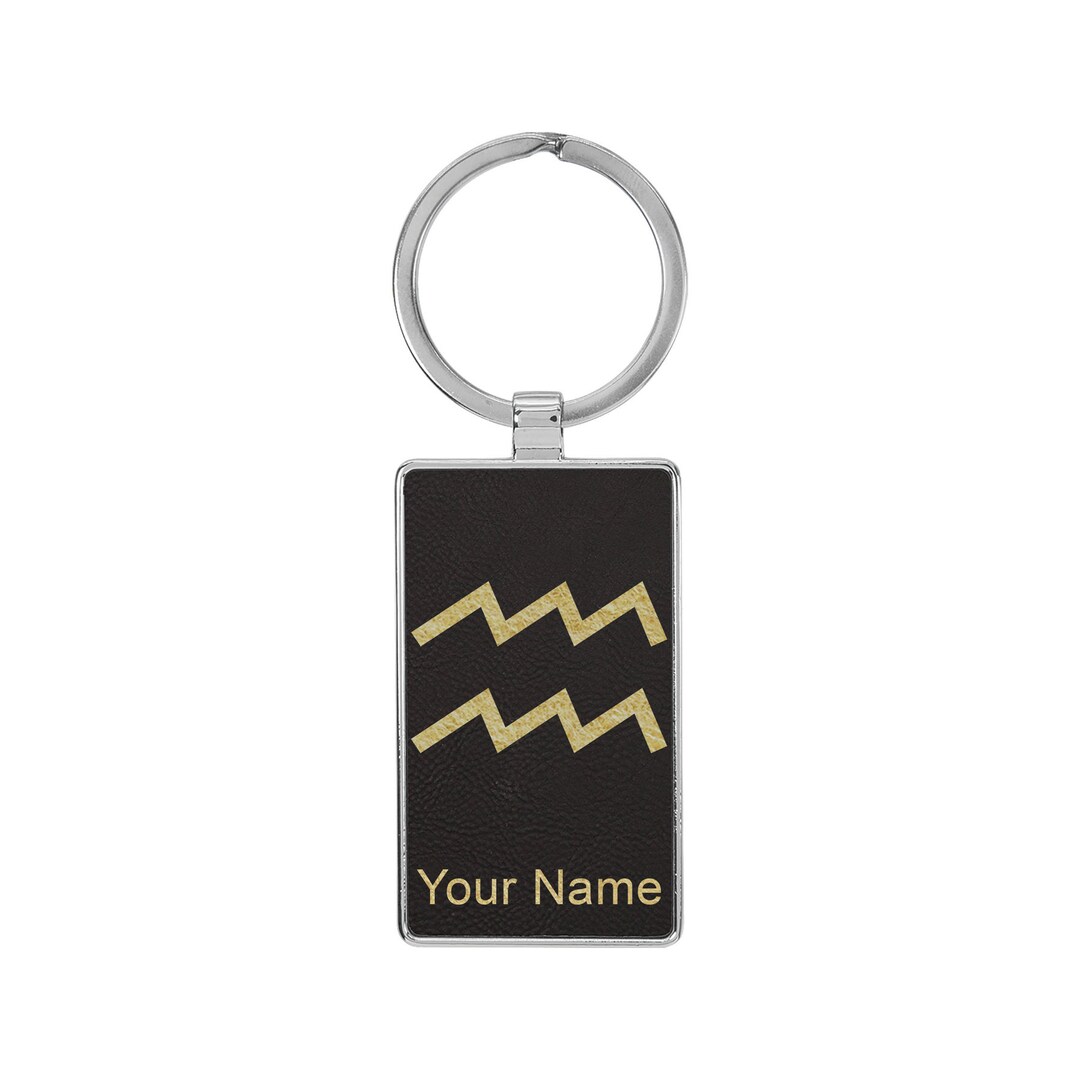Rectangle Metal Frame Keychain, Zodiac Sign Aquarius, Personalized ...