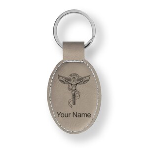 Faux Leather Oval Keychain, chiropractic Symbol, Personalized Engraving ...
