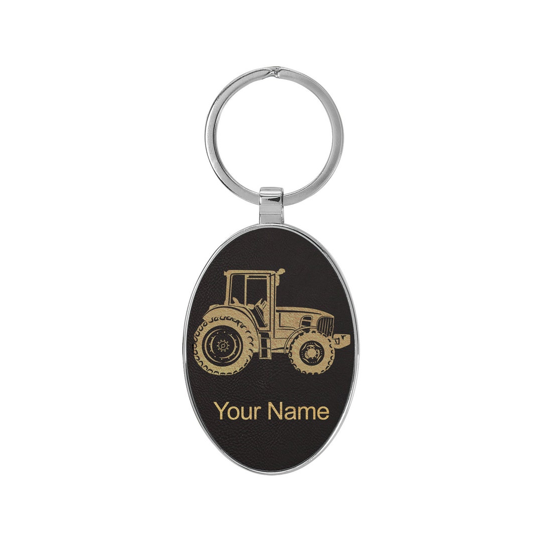 Oval Metal Frame Keychain, Farm Tractor, Personalized Engraving ...