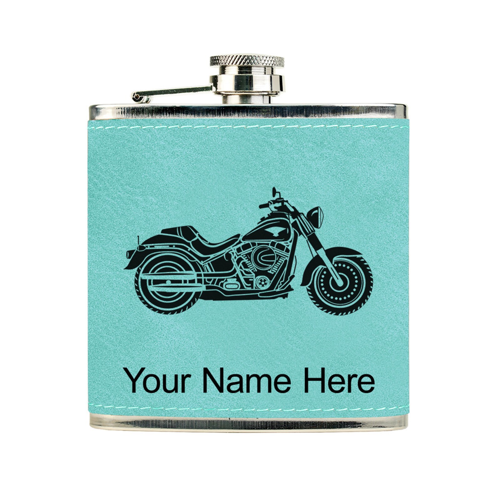 Faux Leather Flask, Motorcycle, Personalized Engraving Included - Etsy