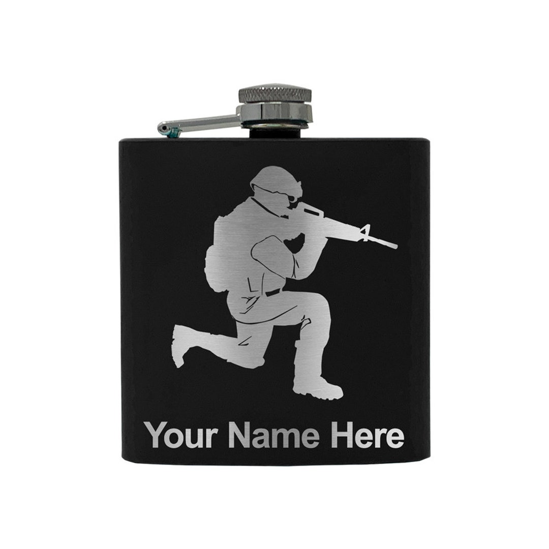 6oz Stainless Steel Flask, Military Soldier, Personalized Engraving ...