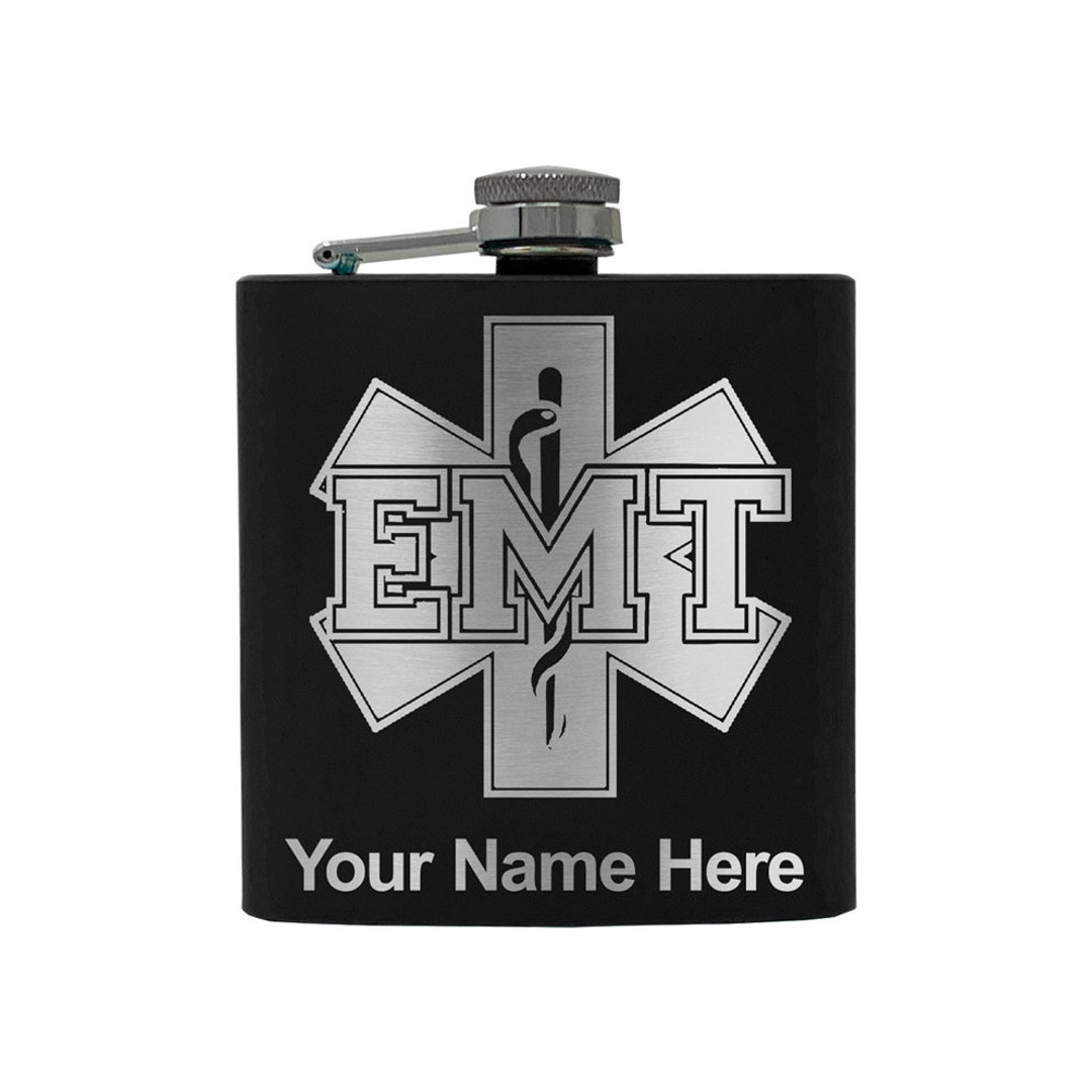 6oz Stainless Steel Flask, EMT Emergency Medical Technician ...