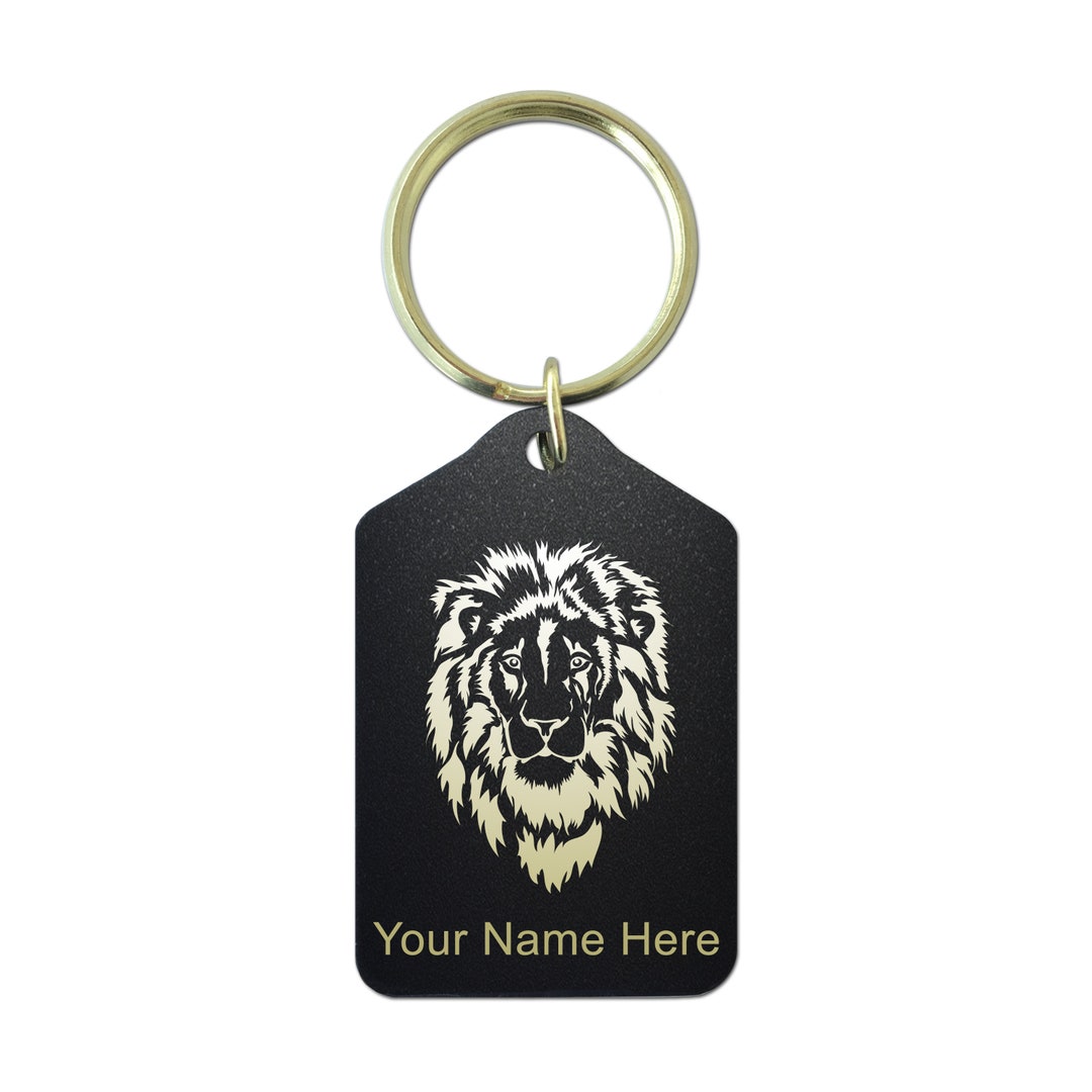 Black Metal Keychain, lion Head, Personalized Engraving Included - Etsy