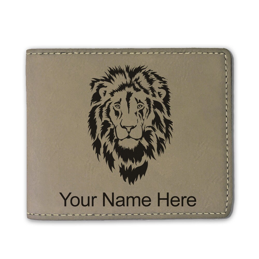 Faux Leather Bi-fold Wallet, lion Head, Personalized Engraving Included ...
