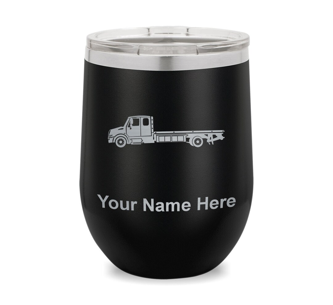 Wine Glass Tumbler, flat Bed Tow Truck, Personalized Engraving Included ...