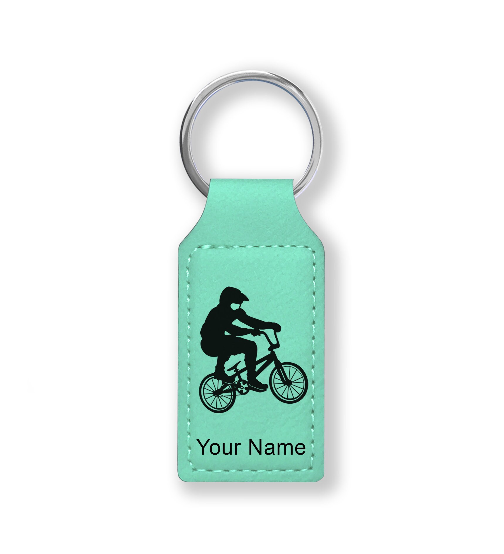 Faux Leather Rectangle Keychain, bmx Rider, Personalized Engraving ...