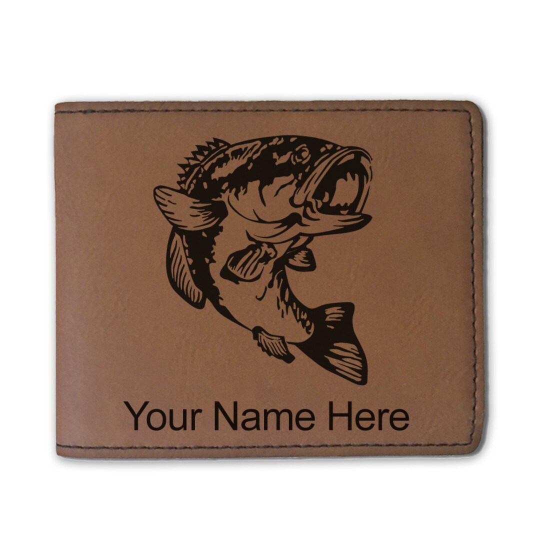 Faux Leather Bi-fold Wallet, bass Fish, Personalized Engraving Included ...
