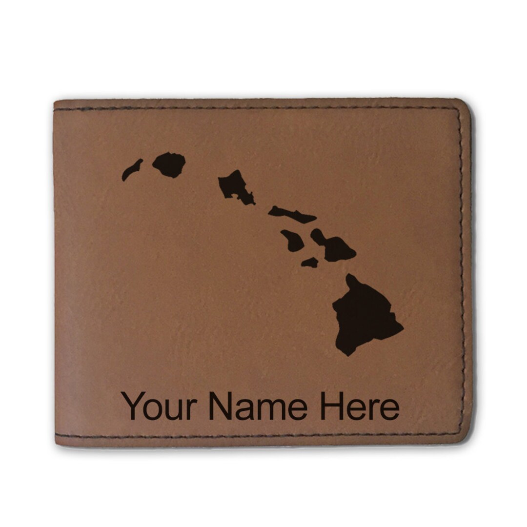 Faux Leather Bi-fold Wallet, hawaiian Islands, Personalized Engraving ...