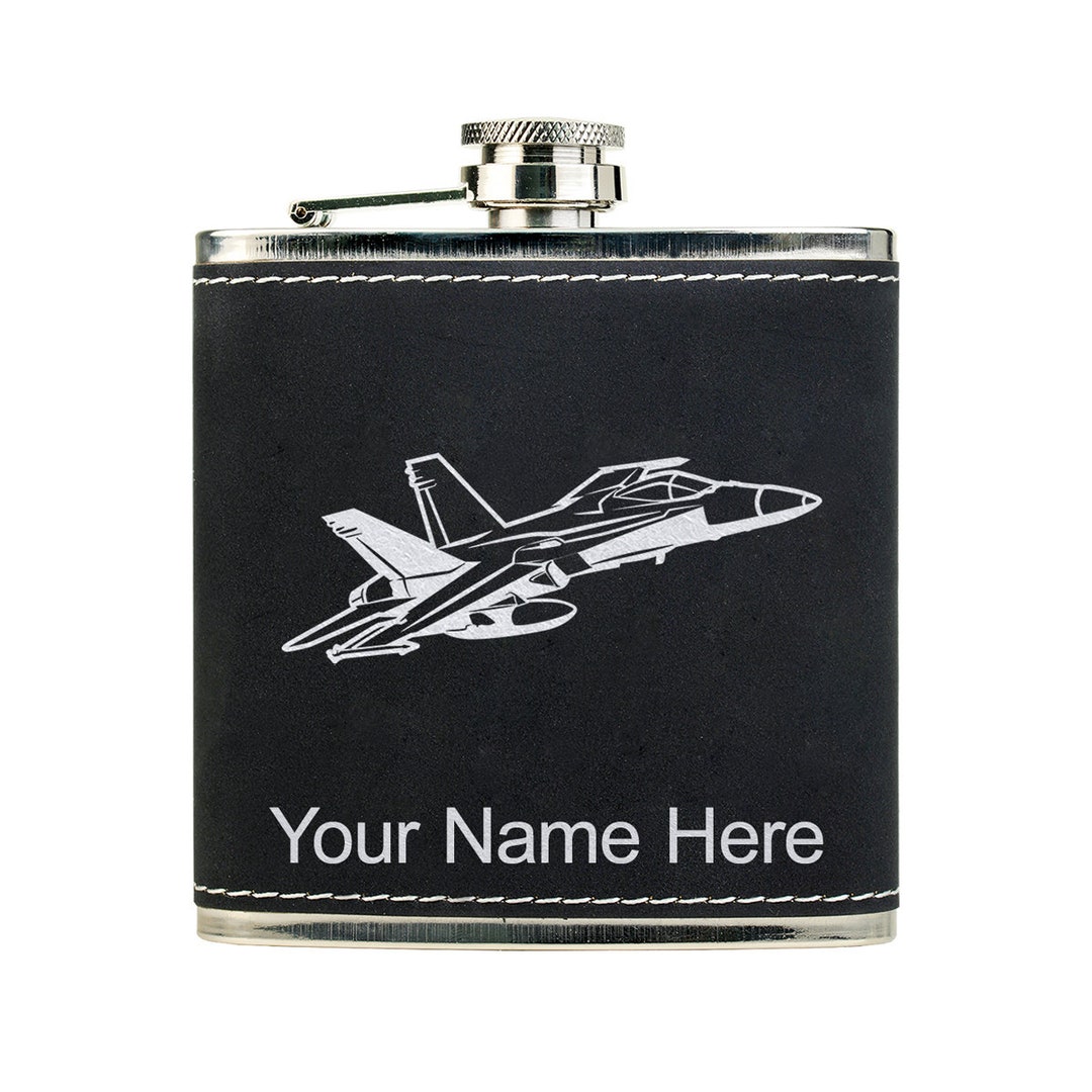Faux Leather Flask, Fighter Jet 2, Personalized Engraving Included - Etsy