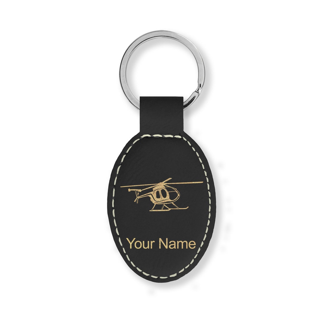 Faux Leather Oval Keychain, Helicopter 1, Personalized Engraving ...