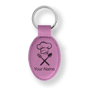 Faux Leather Oval Keychain, chef Hat, Personalized Engraving Included ...