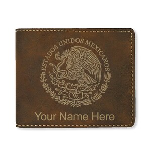 Faux Leather Bi-fold Wallet, flag of Mexico, Personalized Engraving ...