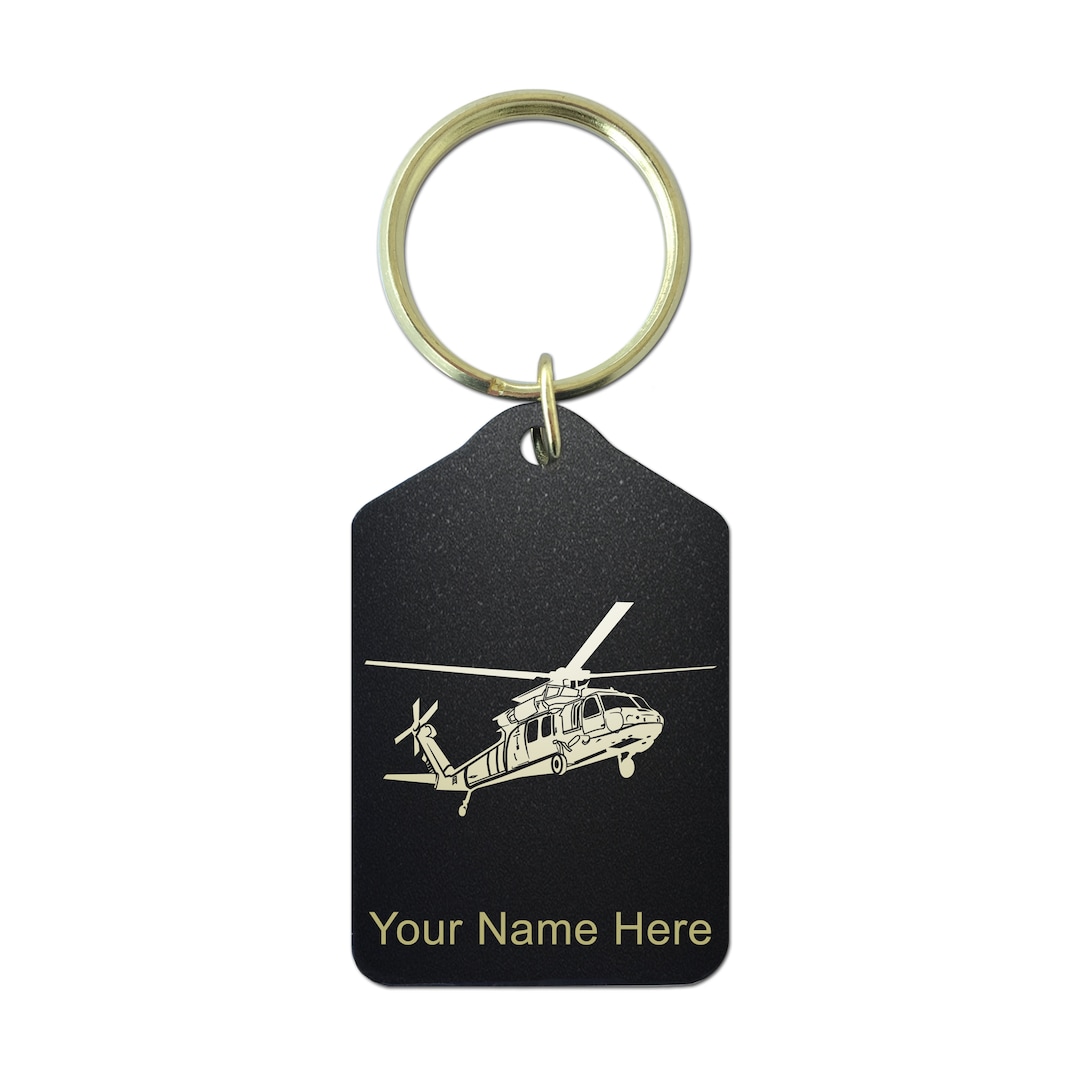 Black Metal Keychain, military Helicopter 1, Personalized Engraving ...