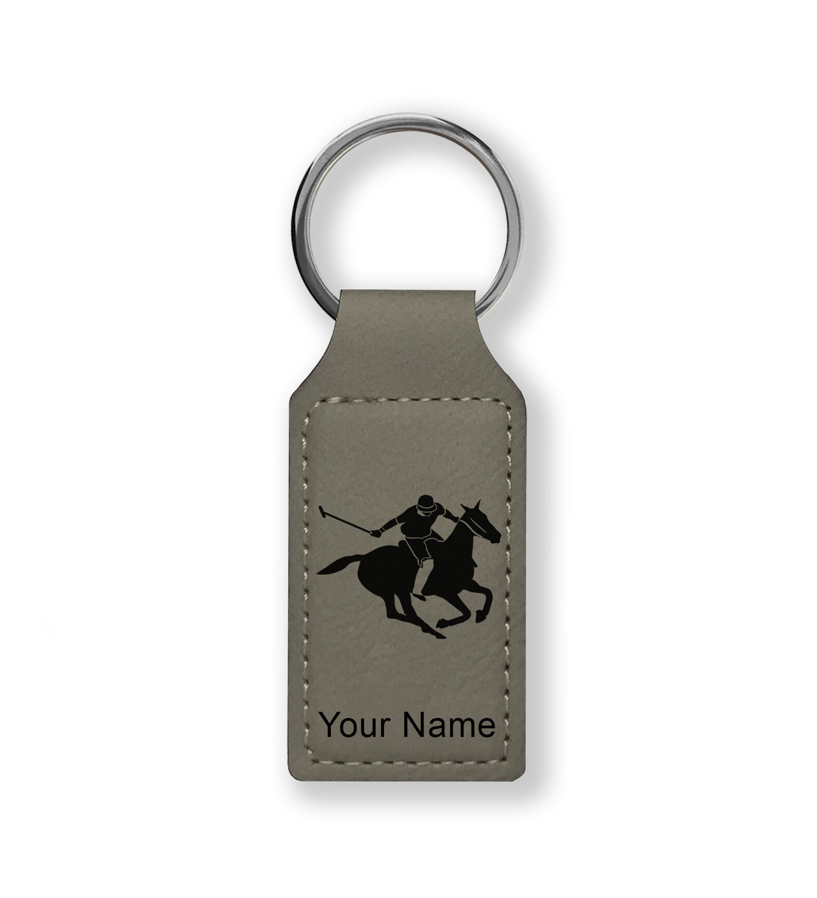 Faux Leather Rectangle Keychain, polo Player, Personalized Engraving ...