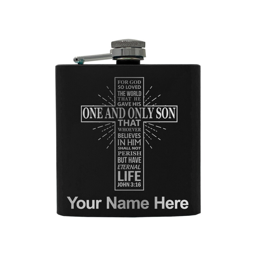 6oz Stainless Steel Flask, Bible Verse John 3-16, Personalized ...