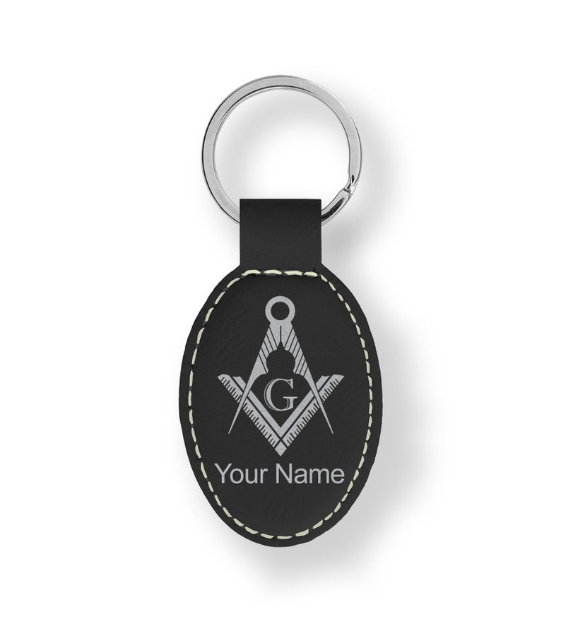 Faux Leather Oval Keychain, freemason Symbol, Personalized Engraving ...