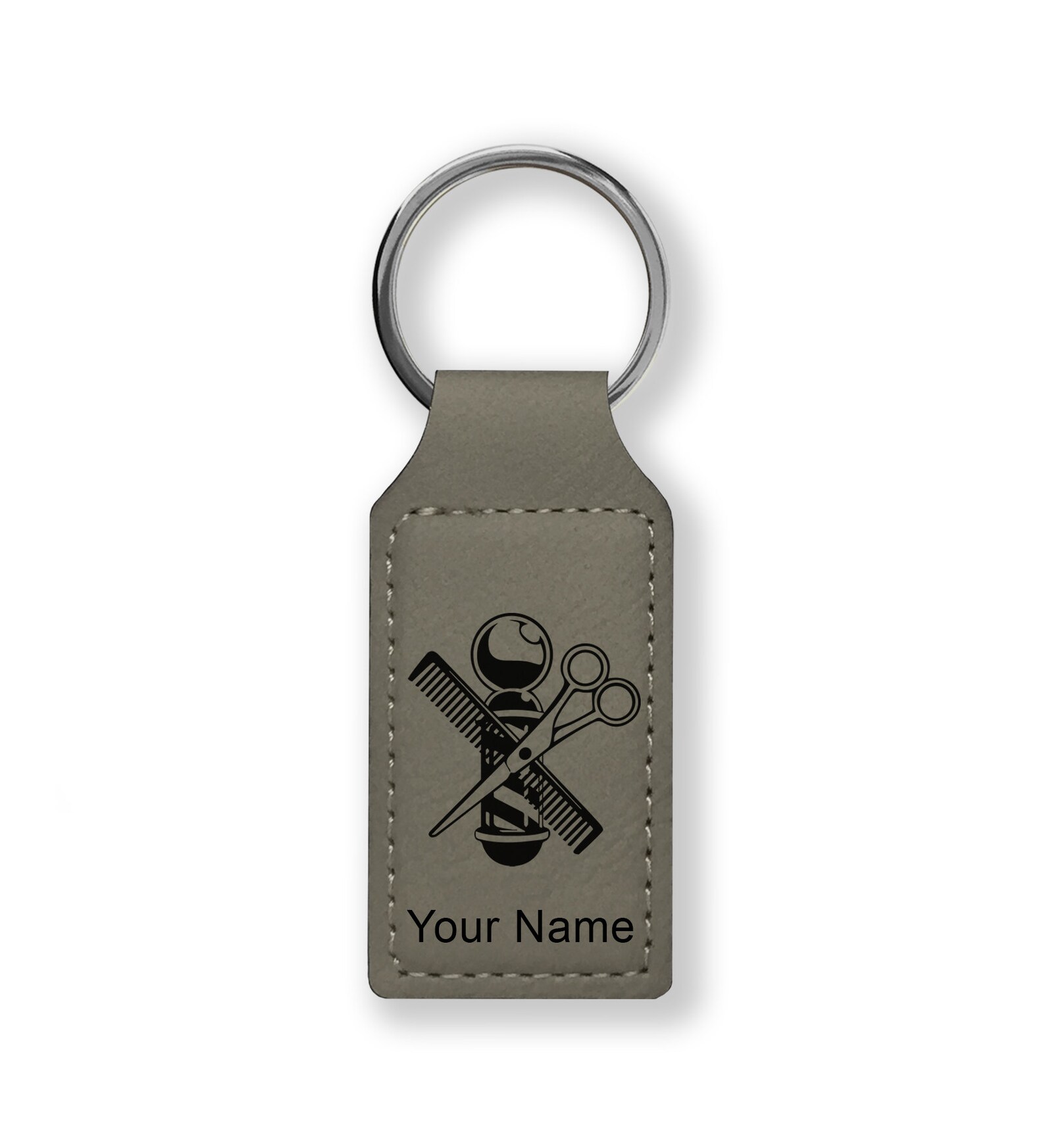 Faux Leather Rectangle Keychain, barber Shop Pole, Personalized ...