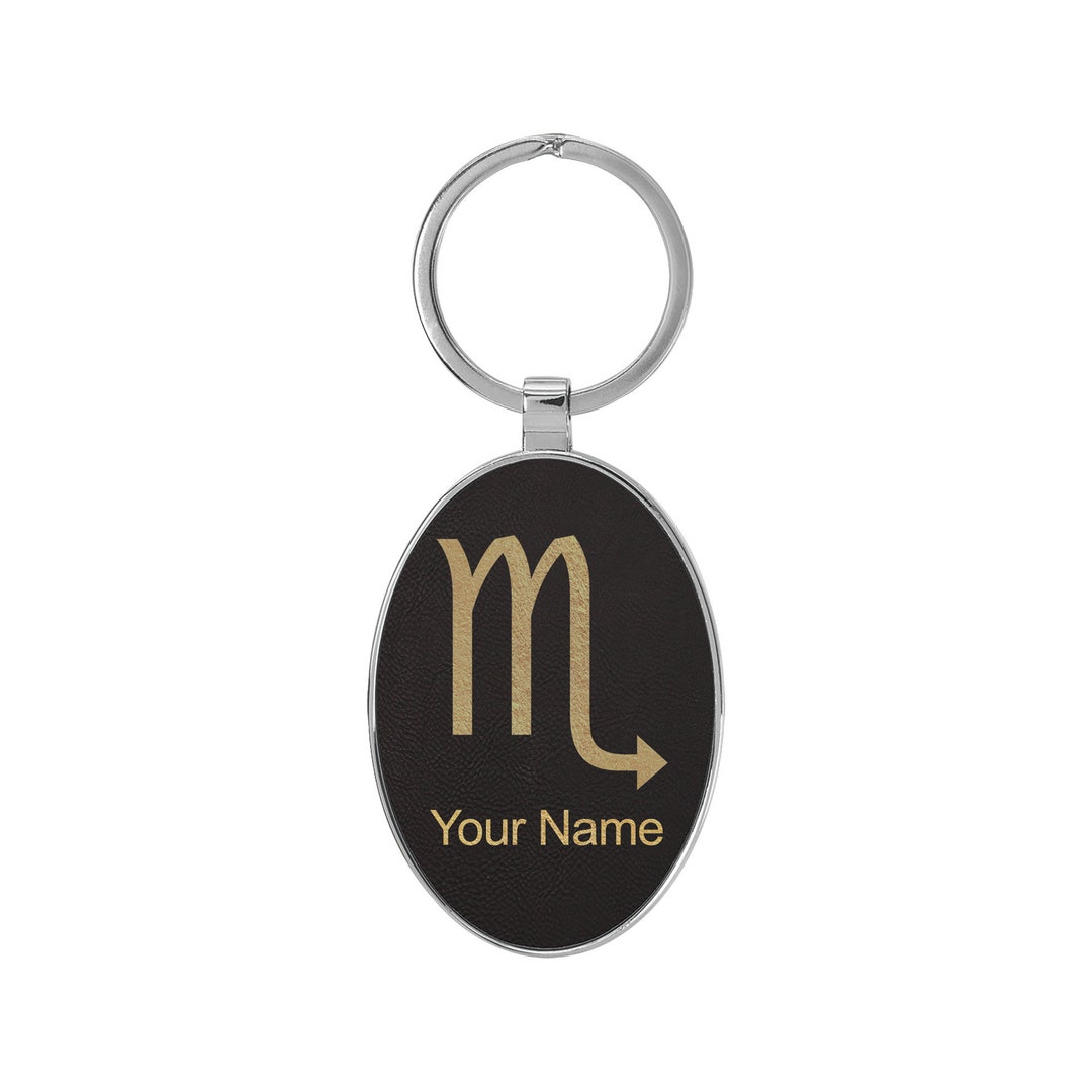 Oval Metal Frame Keychain, Zodiac Sign Scorpio, Personalized Engraving ...