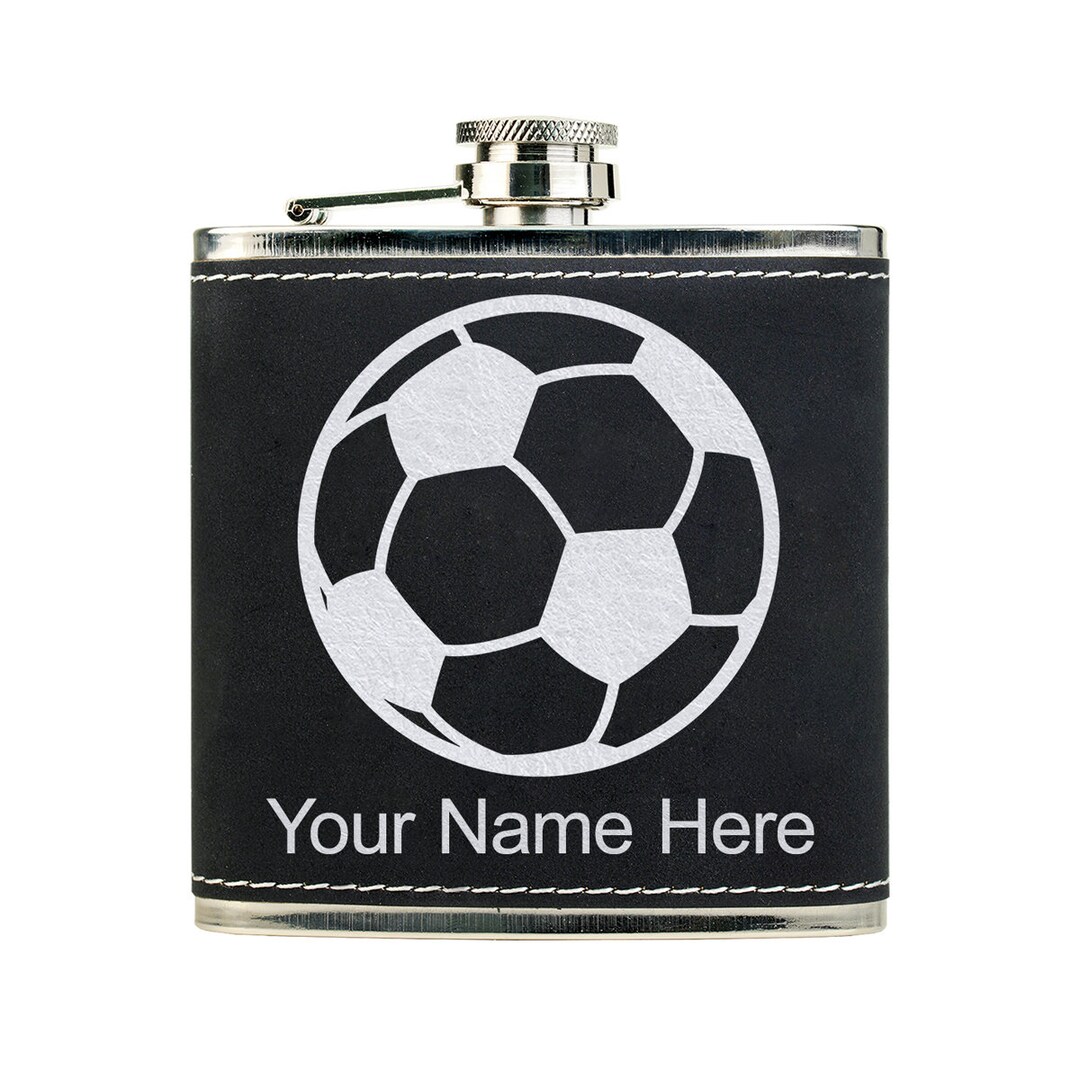 Faux Leather Flask, Soccer Ball, Personalized Engraving Included - Etsy