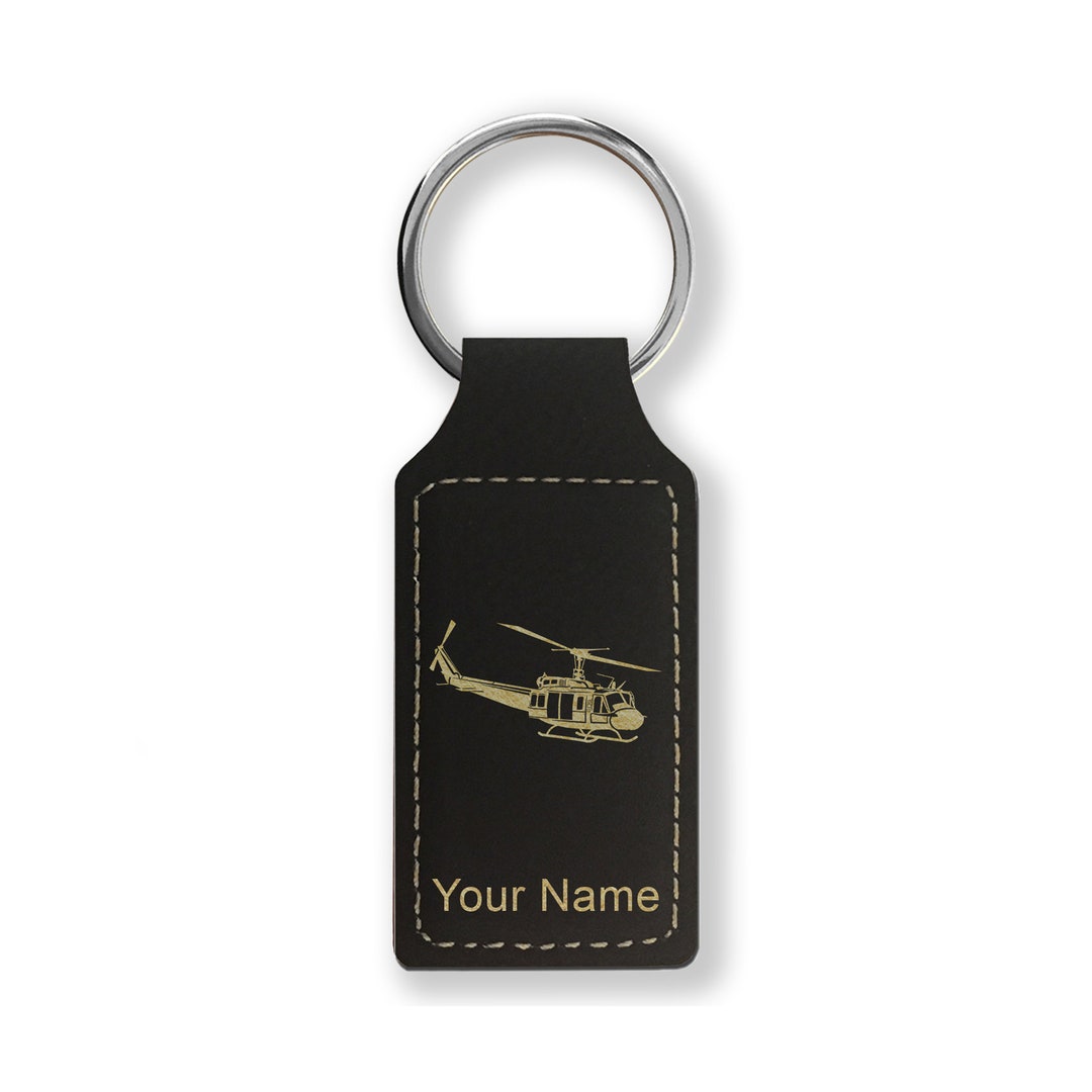 Faux Leather Rectangle Keychain, Military Helicopter 2, Personalized ...