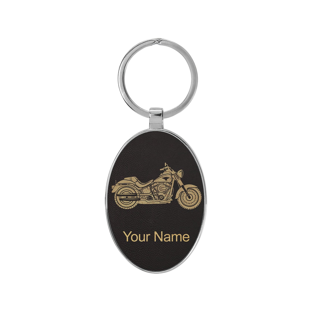 Oval Metal Frame Keychain, Motorcycle, Personalized Engraving Included ...