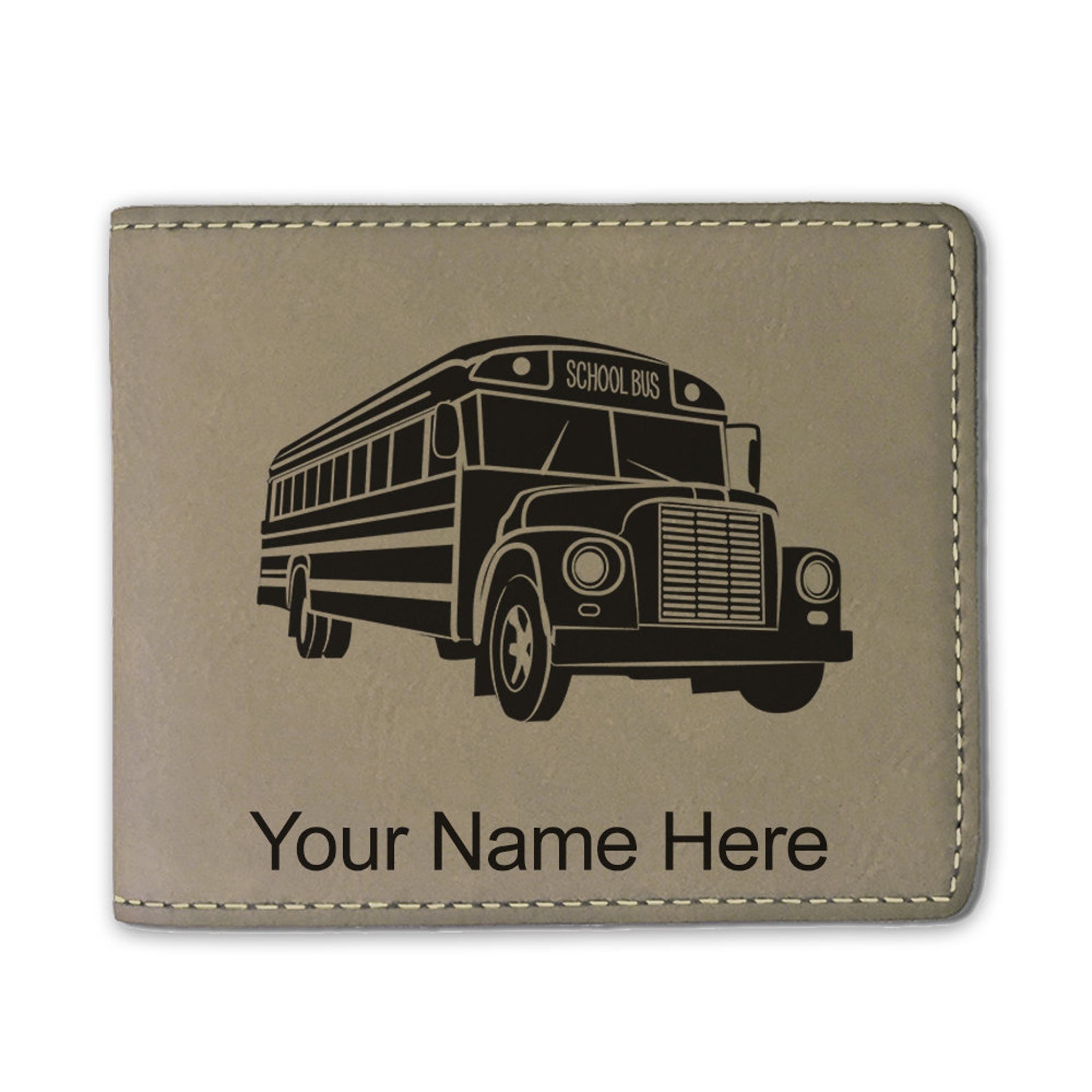 Faux Leather Bi-fold Wallet, school Bus, Personalized Engraving ...