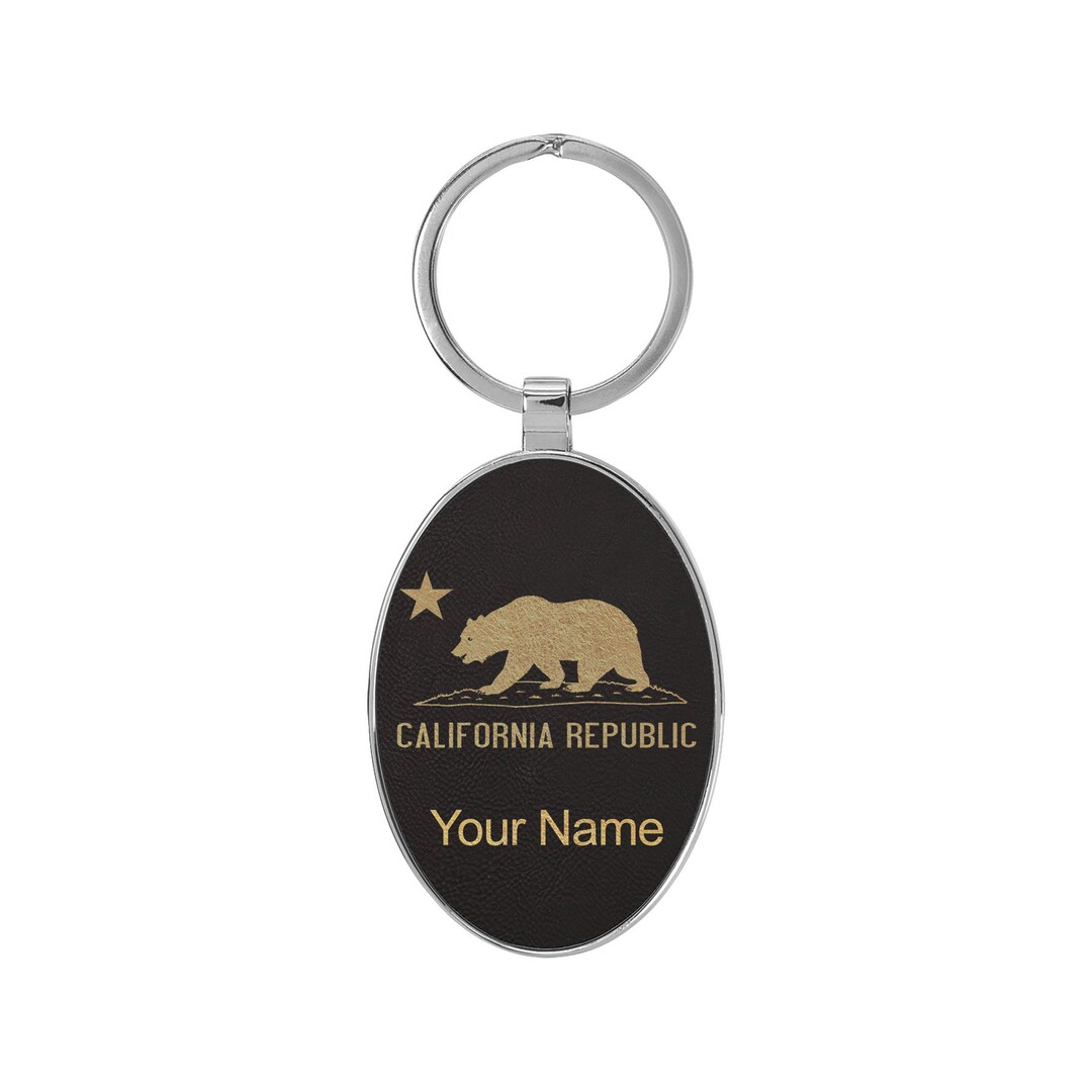 Oval Metal Frame Keychain, California Republic Bear Flag, Personalized ...
