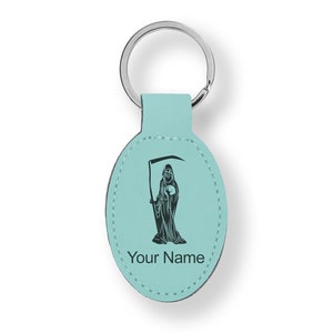 Faux Leather Oval Keychain, santa Muerte, Personalized Engraving ...