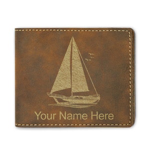 Faux Leather Bi-fold Wallet, sailboat, Personalized Engraving Included ...