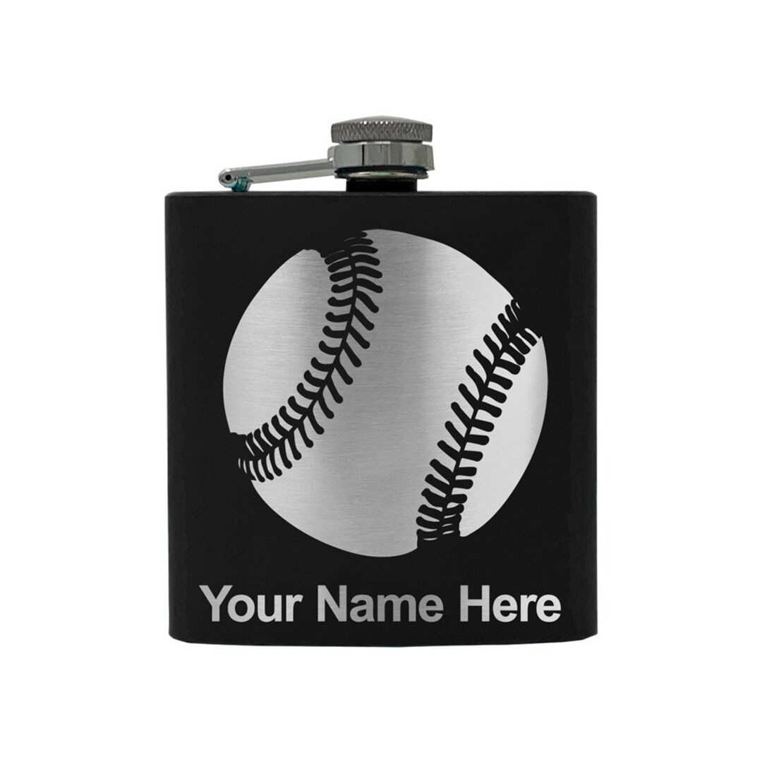 6oz Stainless Steel Flask, Baseball Ball, Personalized Engraving ...