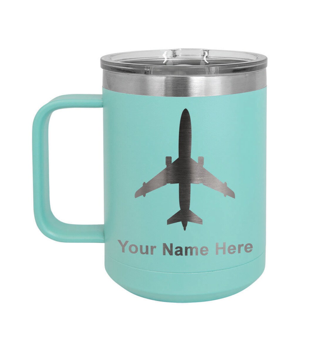 Lasergram 15oz Vacuum Insulated Coffee Mug, Jet Airplane, Personalized ...