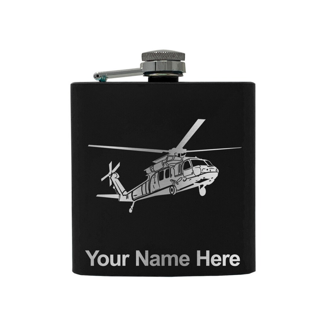 6oz Stainless Steel Flask, Military Helicopter 1, Personalized ...