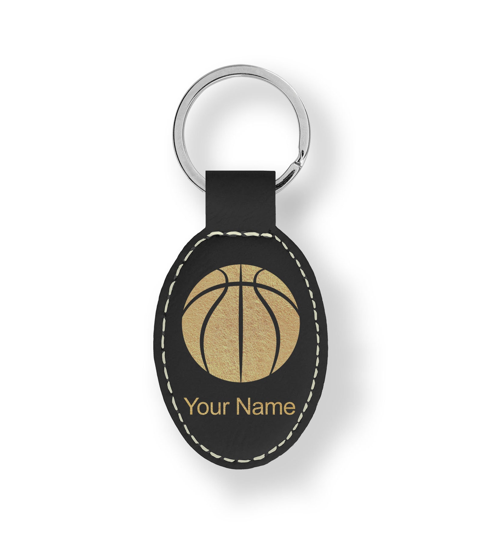 Faux Leather Oval Keychain, basketball Ball, Personalized Engraving ...