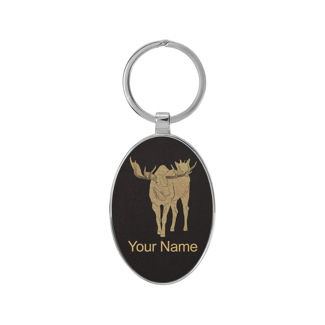 Oval Metal Frame Keychain, Moose, Personalized Engraving Included - Etsy