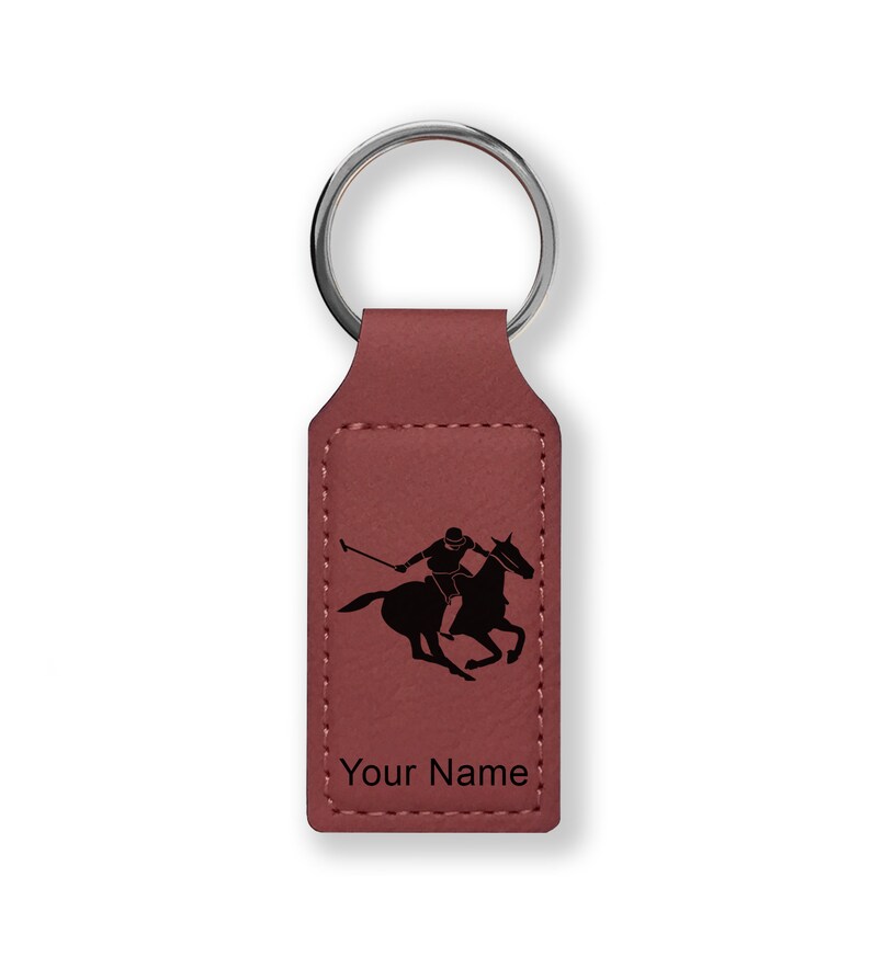 Faux Leather Rectangle Keychain, polo Player, Personalized Engraving ...