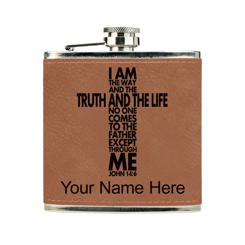 Faux Leather Flask, Bible Verse John 14-6, Personalized Engraving ...