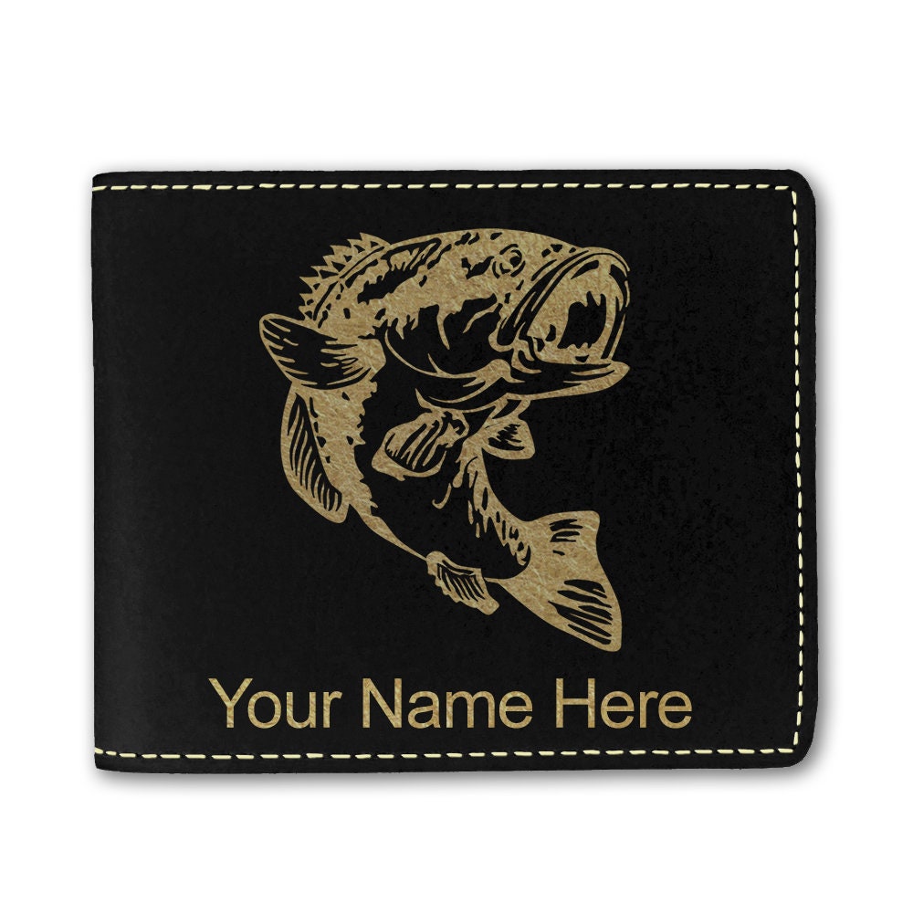 Faux Leather Bi-fold Wallet, bass Fish, Personalized Engraving Included ...