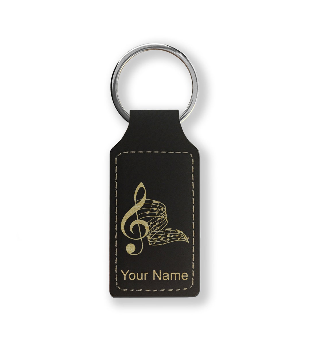 Faux Leather Rectangle Keychain, musical Notes, Personalized Engraving ...