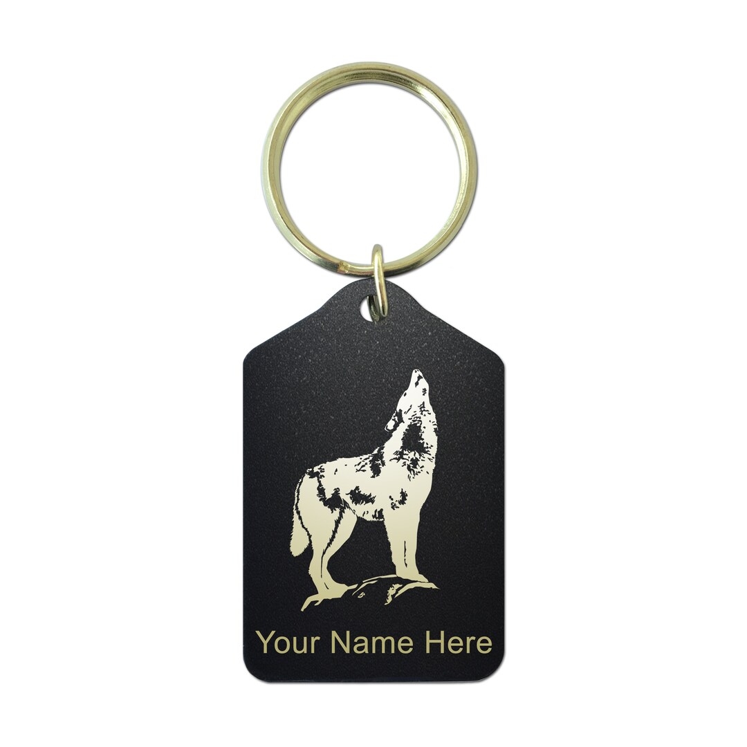 Black Metal Keychain, howling Wolf, Personalized Engraving Included - Etsy