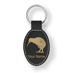 Faux Leather Oval Keychain, kiwi Bird, Personalized Engraving Included ...