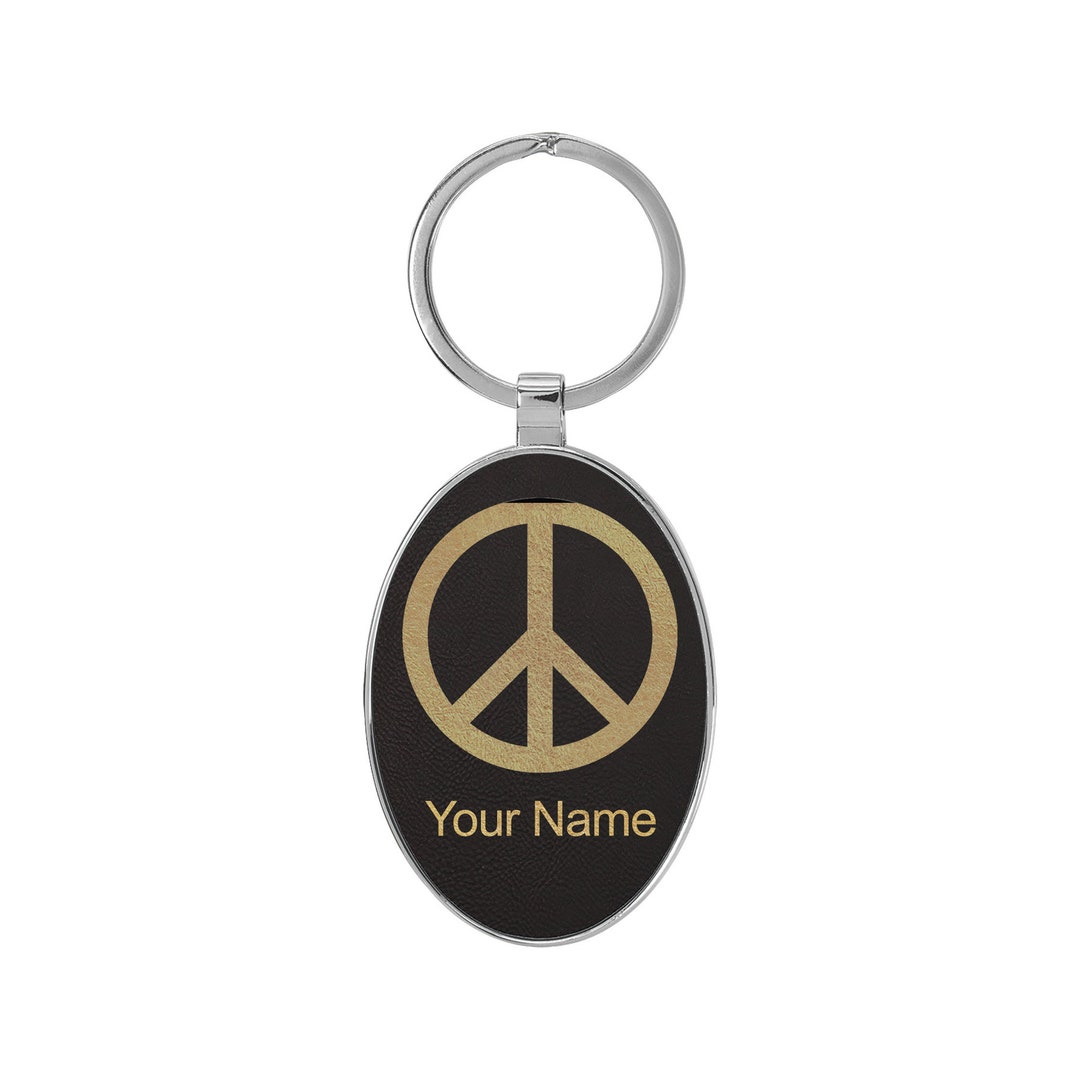Oval Metal Frame Keychain, Peace Sign, Personalized Engraving Included ...