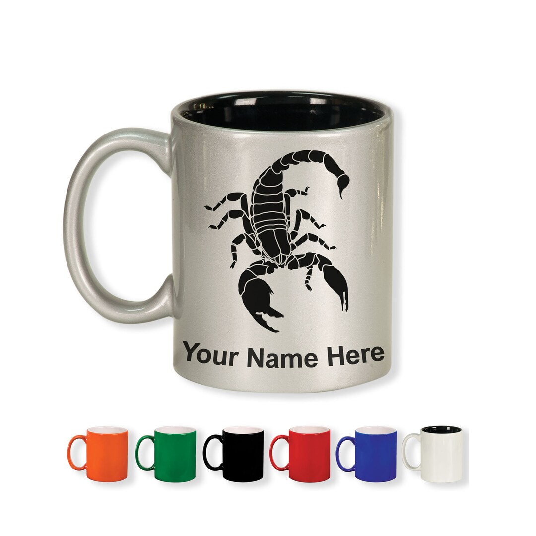 11oz Round Ceramic Coffee Mug, Scorpion, Personalized Engraving ...