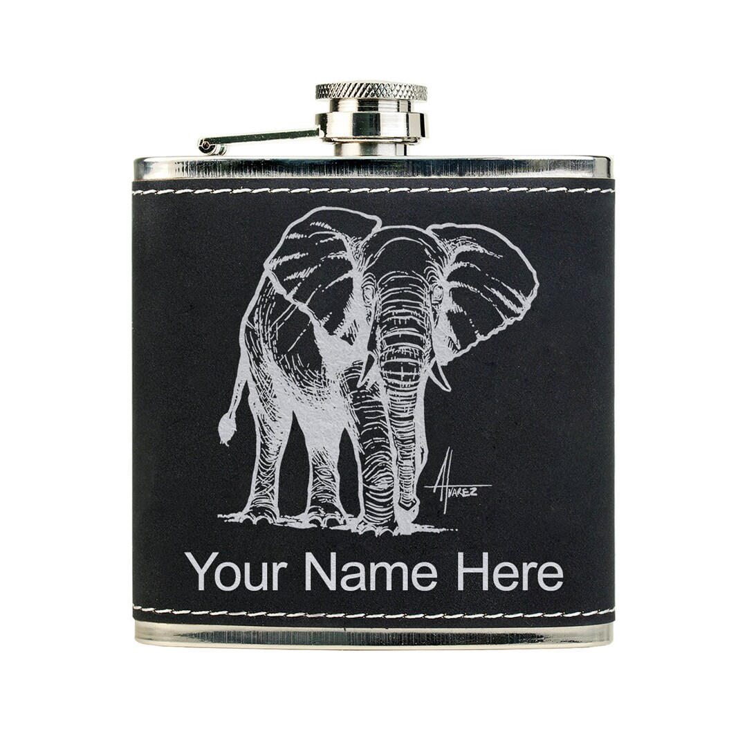Faux Leather Flask, African Elephant, Personalized Engraving Included ...